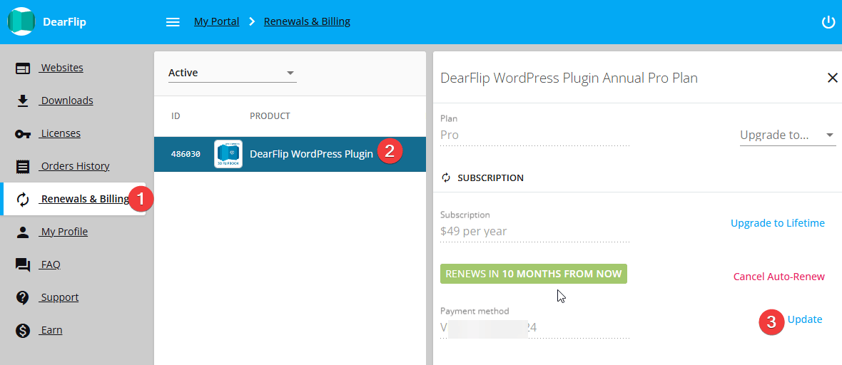 How to update Payment Method - DearFlip Flipbook Plugin for WordPress